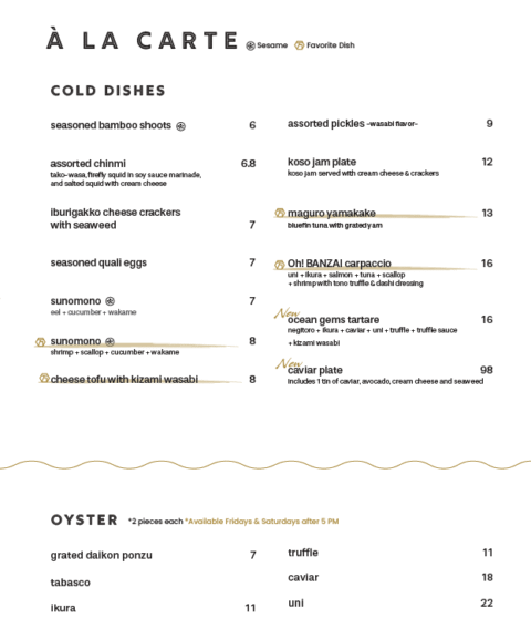 Dinner Menu | Oh Banzai