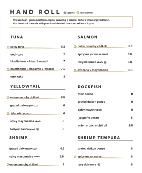 Dinner Menu | Oh Banzai