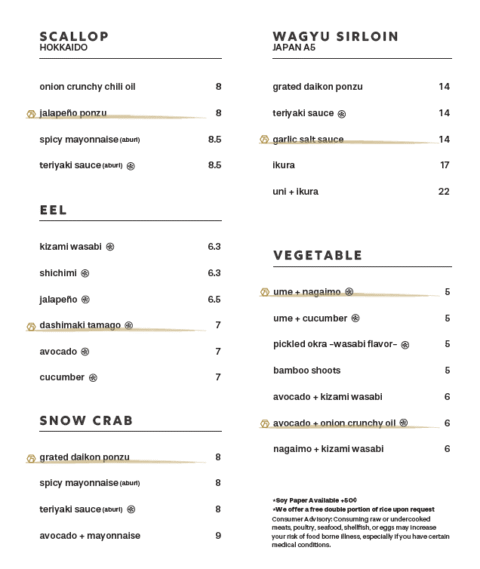 Dinner Menu | Oh Banzai